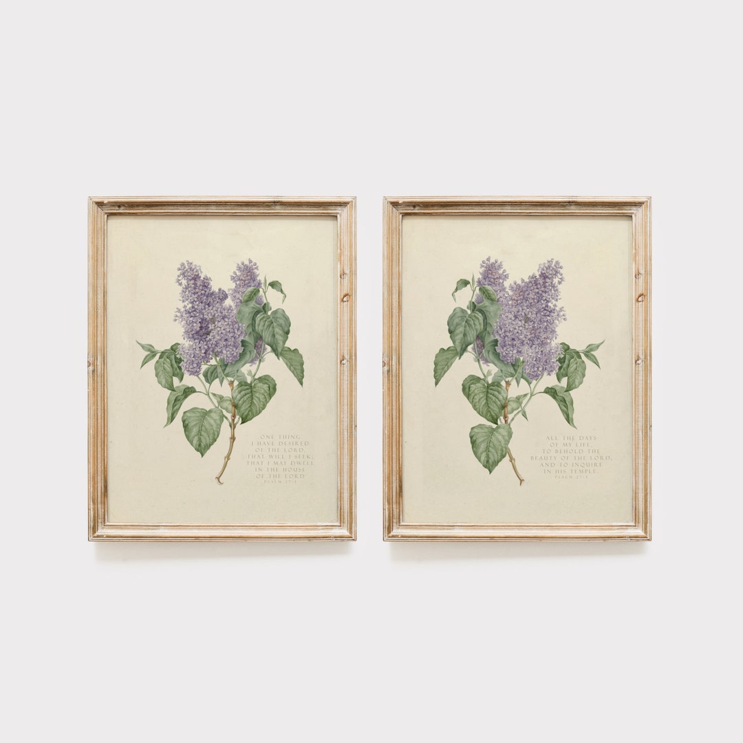 Vintage Lilac Scripture Print Download. Vintage Floral Print Set With ...