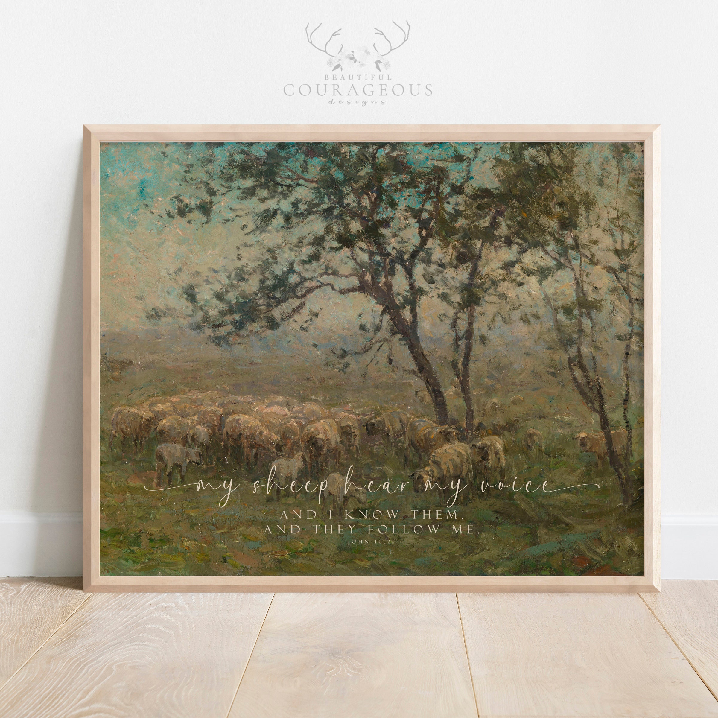 Vintage Sheep Painting Scripture Print Download. Sheep Landscape in ...