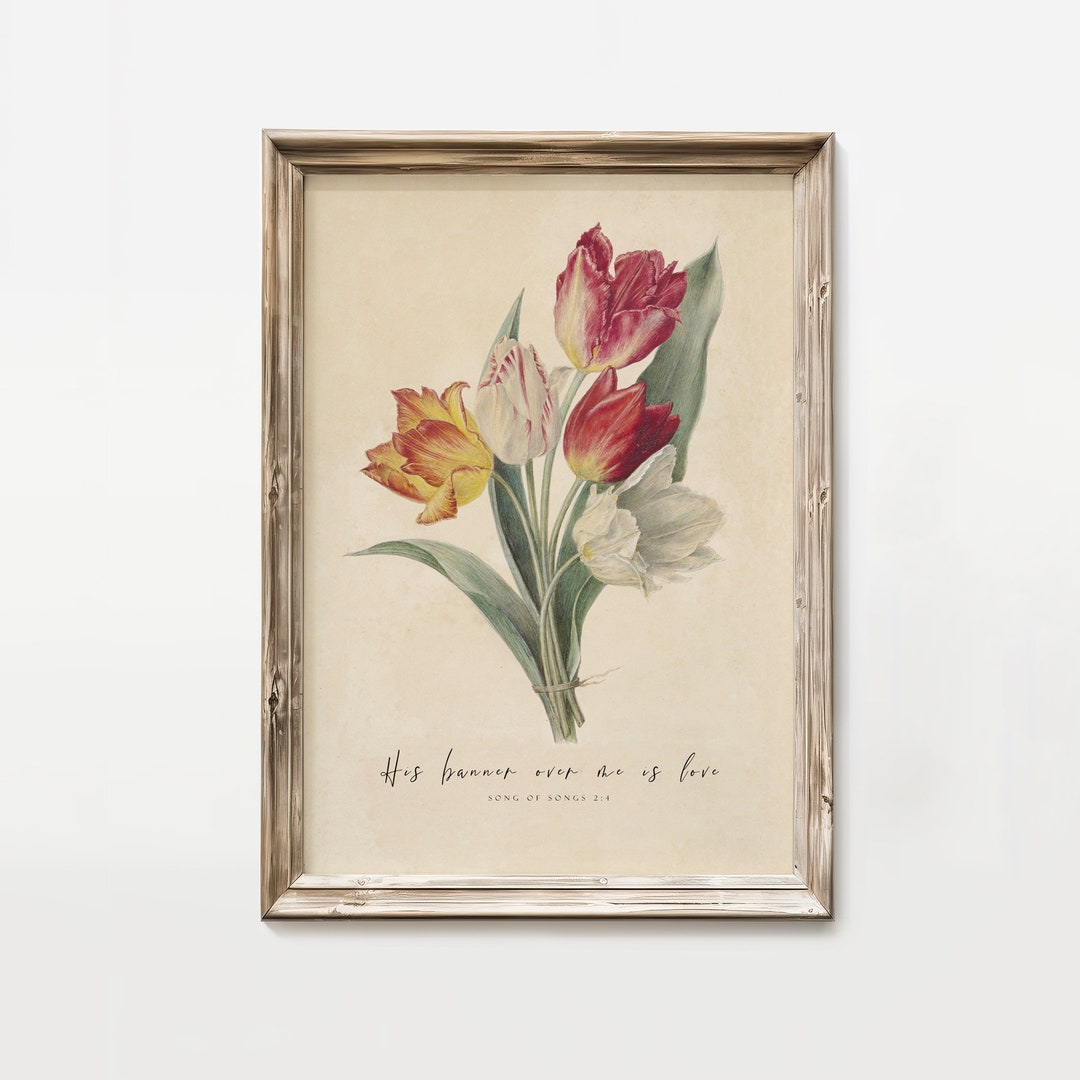 Floral Scripture Art Print Download. Vintage Tulips Illustration and ...