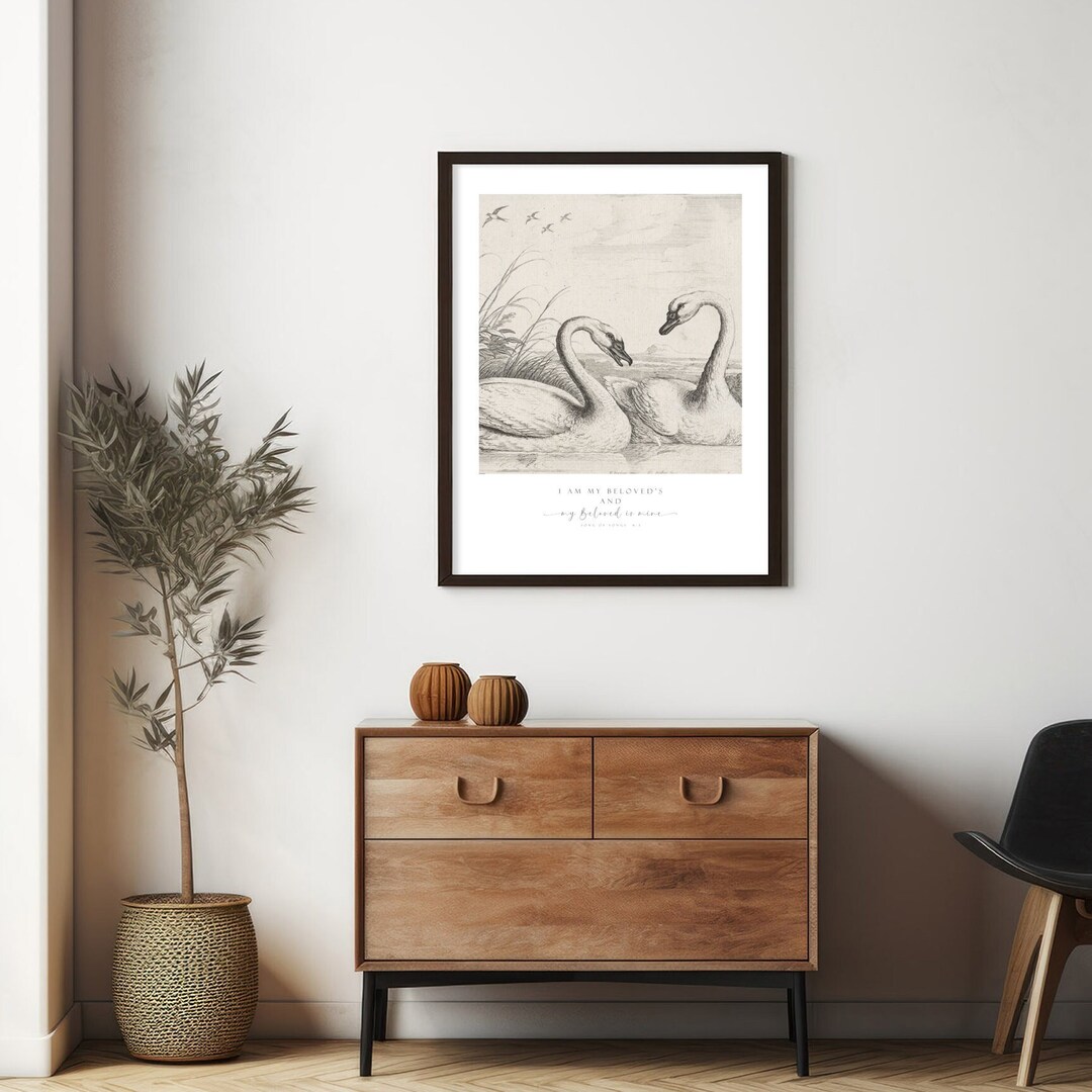 Vintage Swan Bible Verse Print Download. Swan Illustration Art With ...