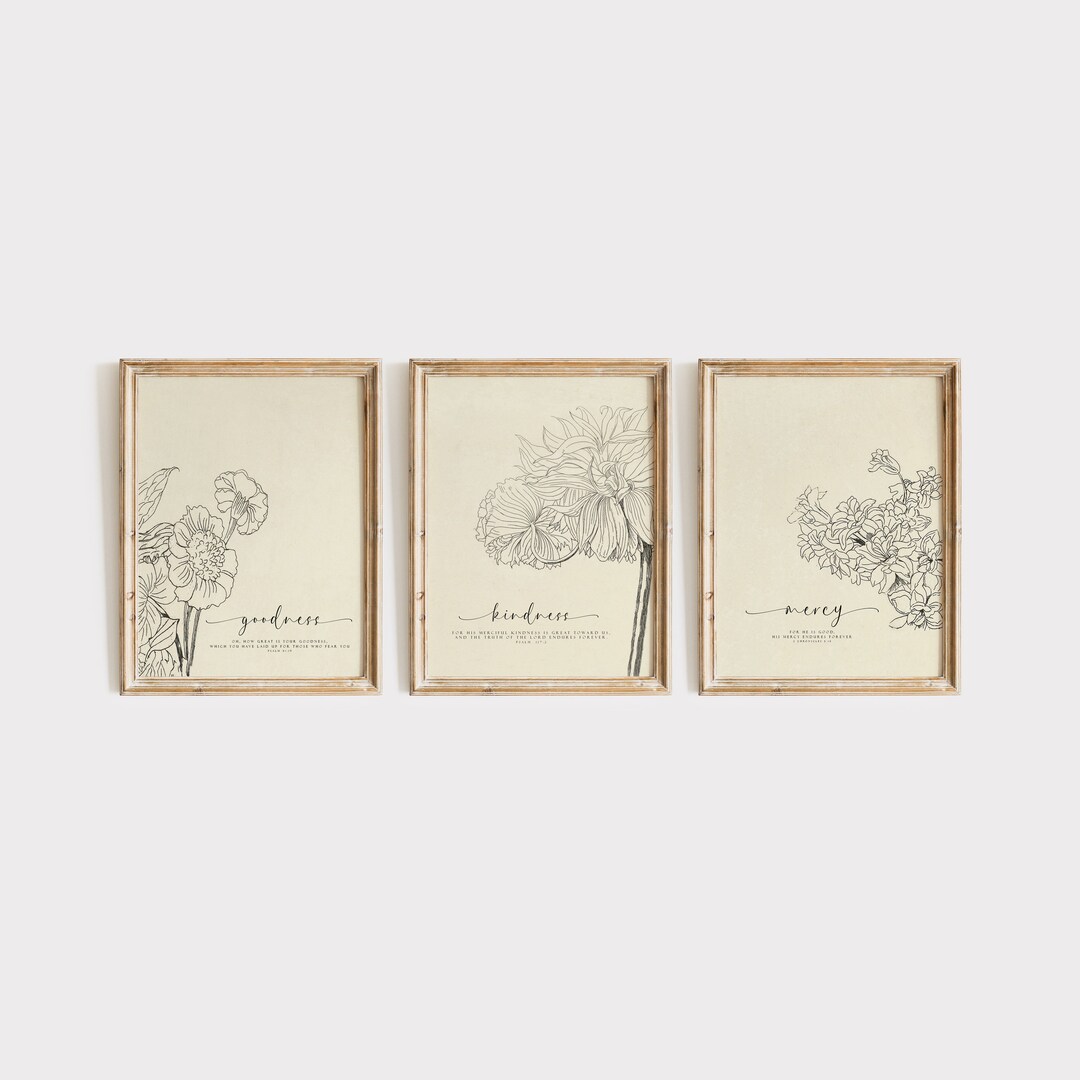 Vintage Floral Scripture Print Set Download. Minimal Flower Prints With ...