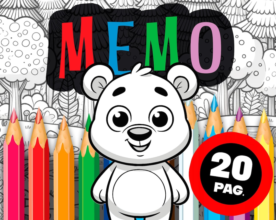 20 Coloring Pages for Kids Memo the Bear - Etsy