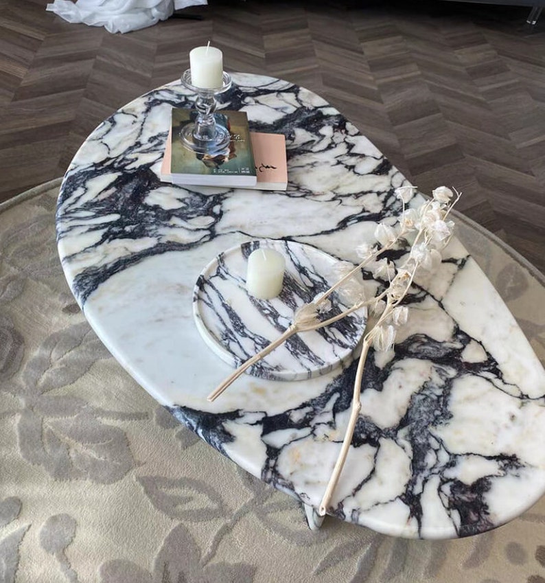 Teardrop Coffee Table in Real Purple Calacatta Marble, Made in Italy - Etsy