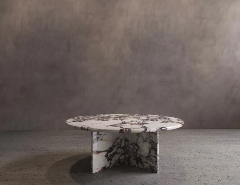 Round Coffee Table in Real Purple Calacatta Marble, Made in Italy - Etsy