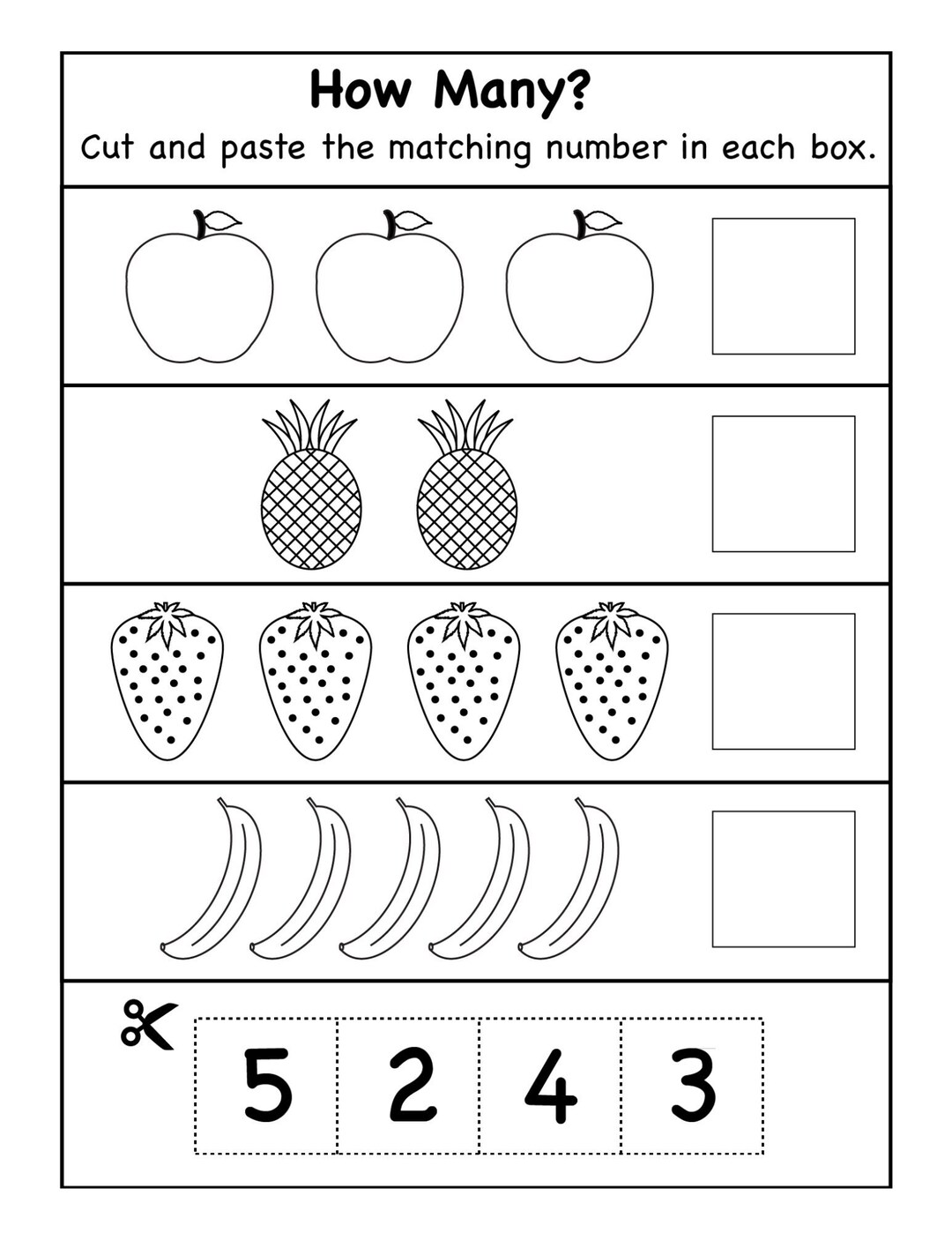 How Many Fruit: Cut and Paste Activity - Etsy