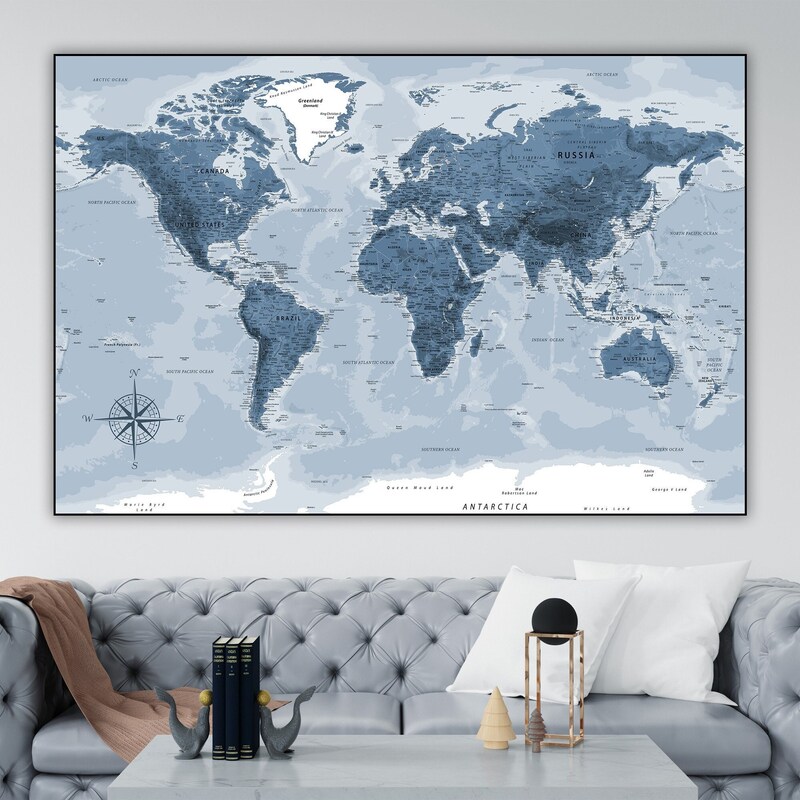 Gray World Map - Etsy