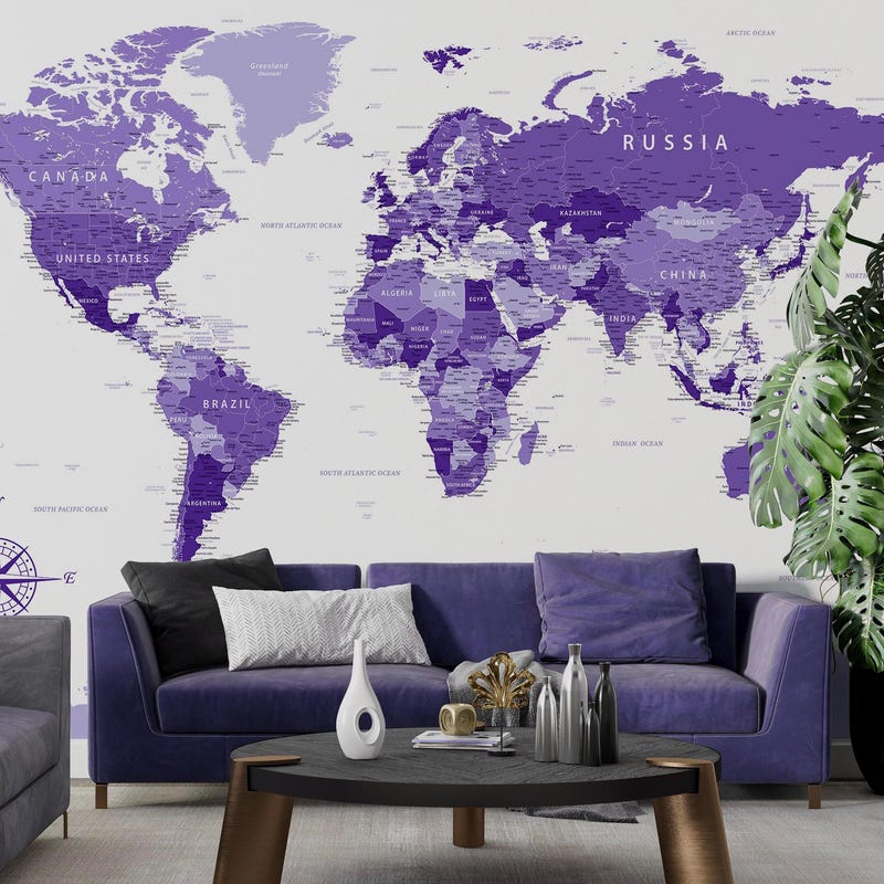 Purple Map Wallpaper - Etsy UK