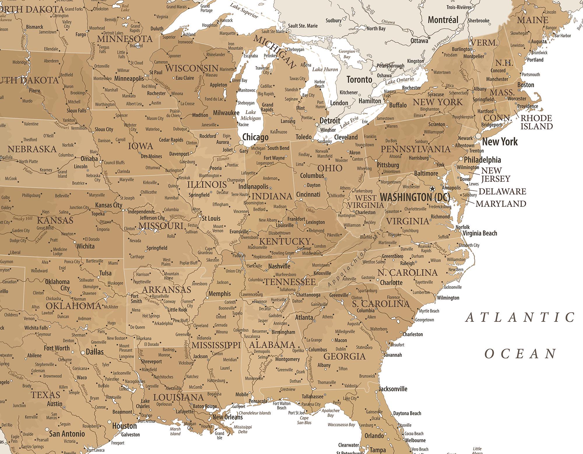 Printable United States of America Map - US Travel Map - Neutral Wall ...