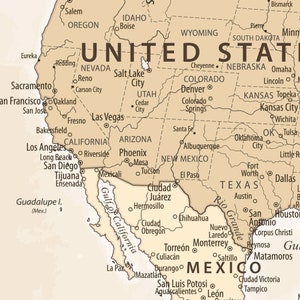 Map of the World With Countries - Printable Beige Map | Digital Neutral ...