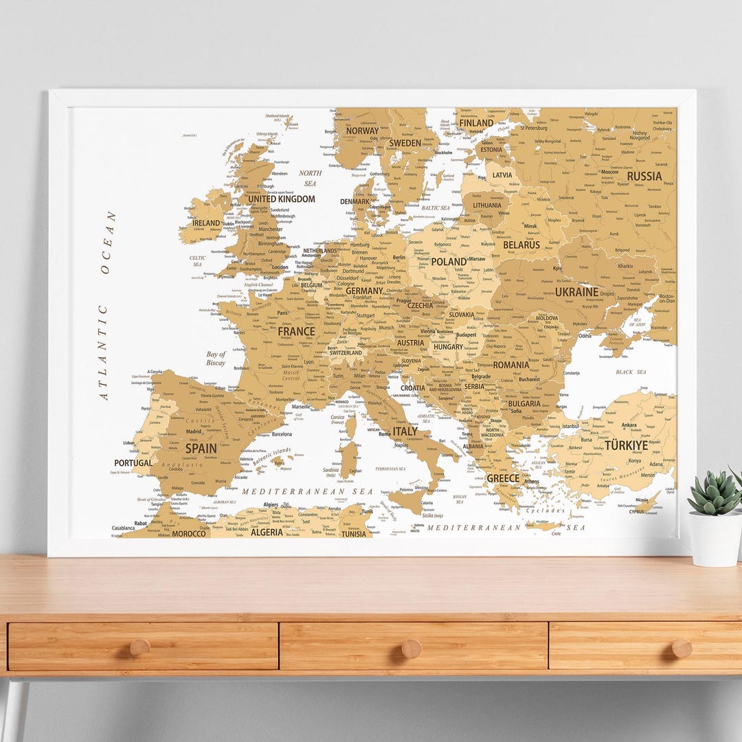 Beige Europe Map Poster: Vintage Political Wall Art (digital Download ...