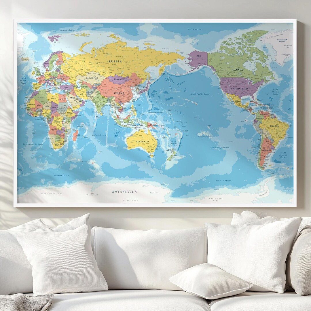 Detailed Printable World Map Pacific Centered - New Political Map 2025 ...