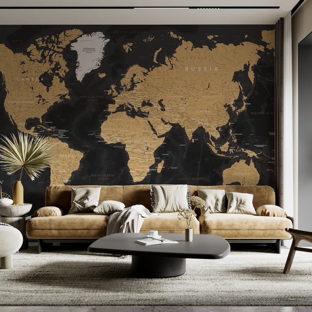 Digital Gold Black World Map: Stylish & High Resolution Ideal for ...