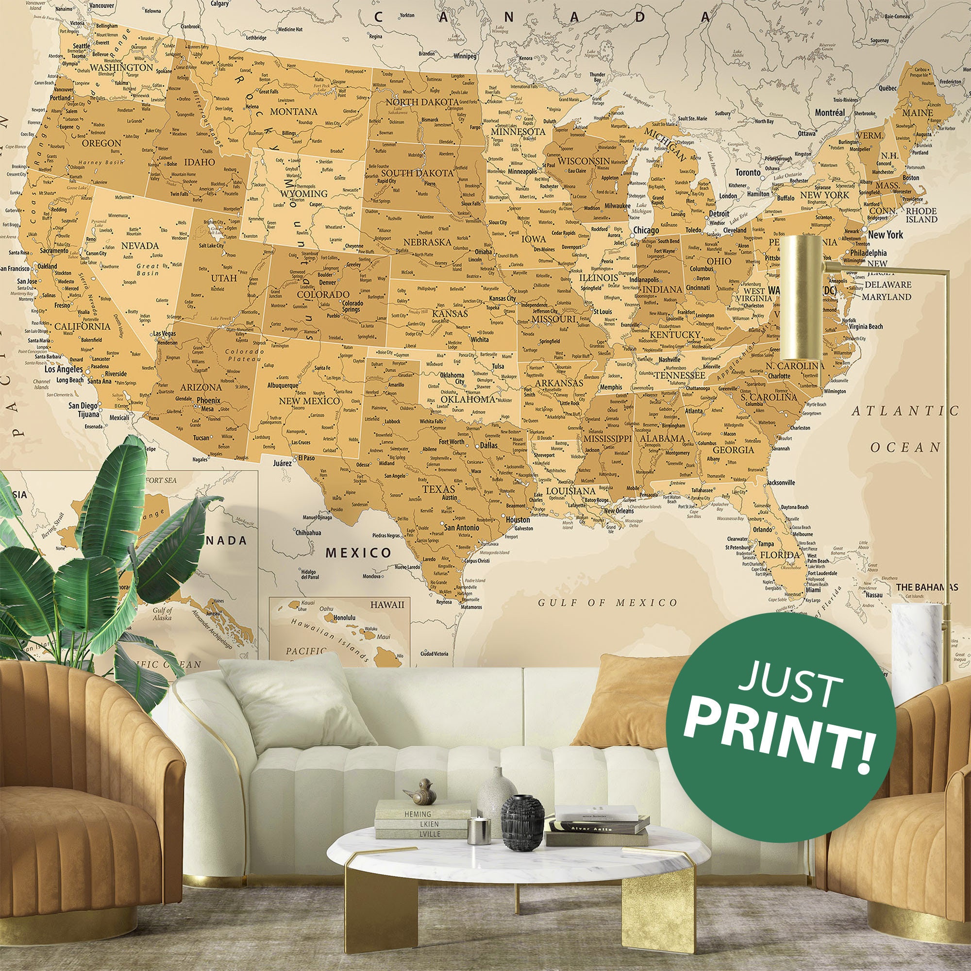 United States Map Digital Download Poster Detailed Map of America ...