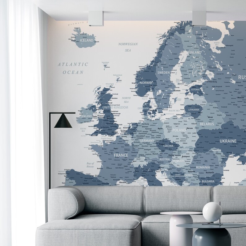 Europe Printable Map. Detailed Map of Europe. Styled High Resolution ...