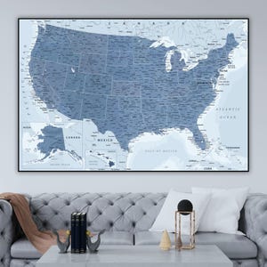 Large Digital US Map Poster, USA Map Topographic, Educational Grey ...