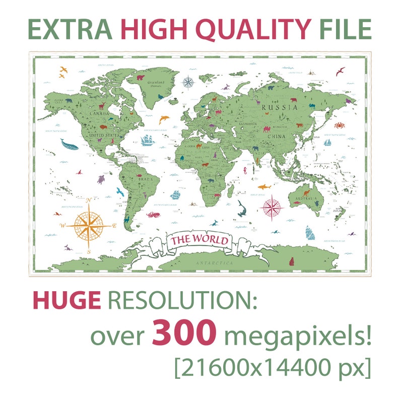 Printable Educational World Map Digital Download Boho Kids Wall Art ...