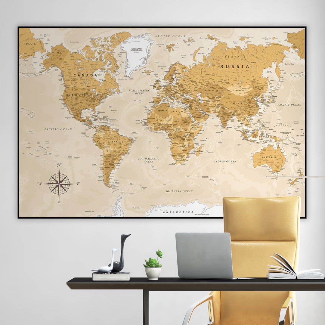 Printable World Map. Styled High Resolution Map. Perfect for Posters ...