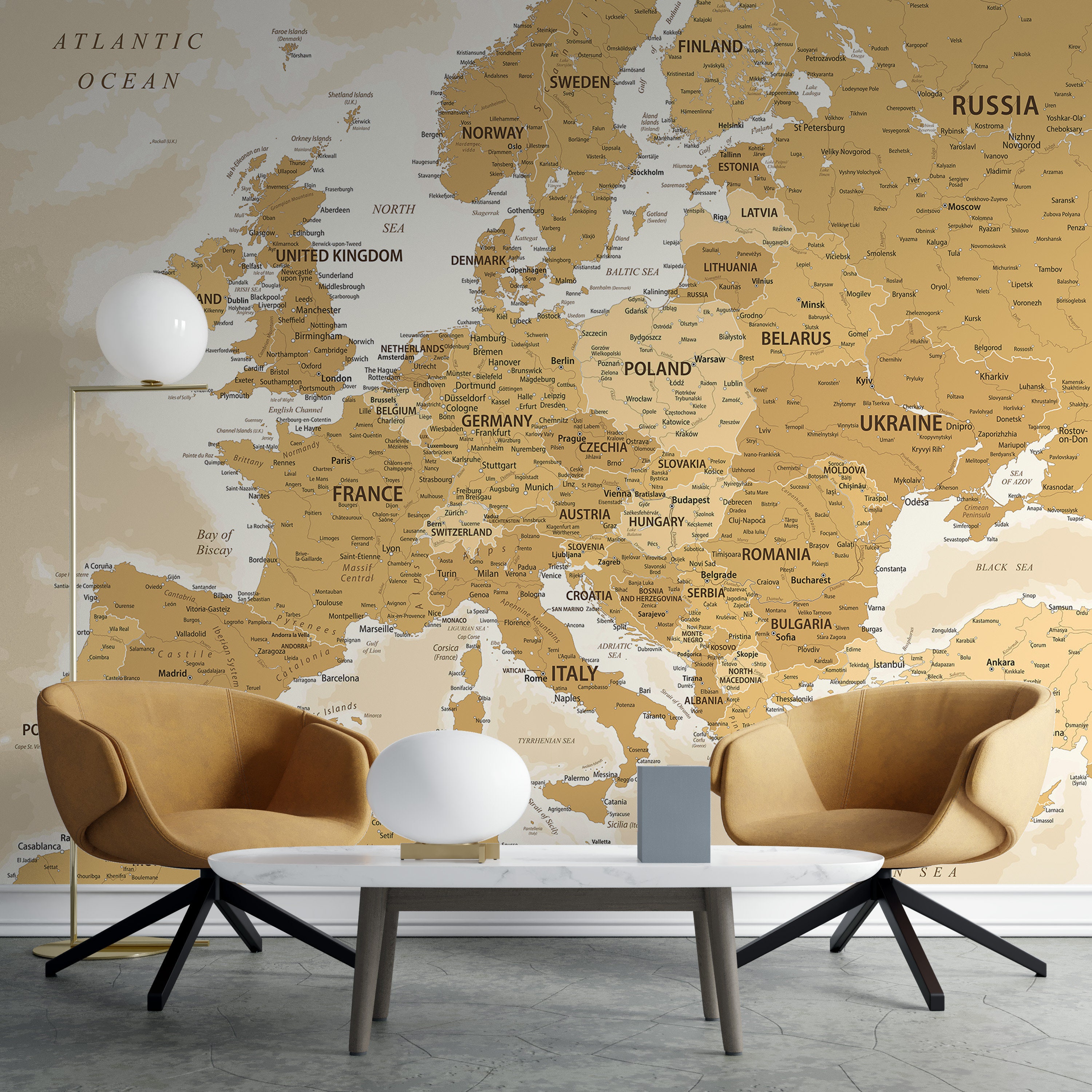 Europe Printable Gold Beige Map Detailed Map of Europe Large Europe ...