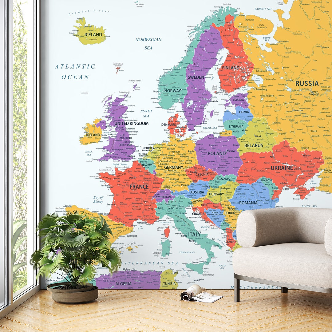 Buy Europe Printable Map. Detailed Map of Europe. Styled High ...