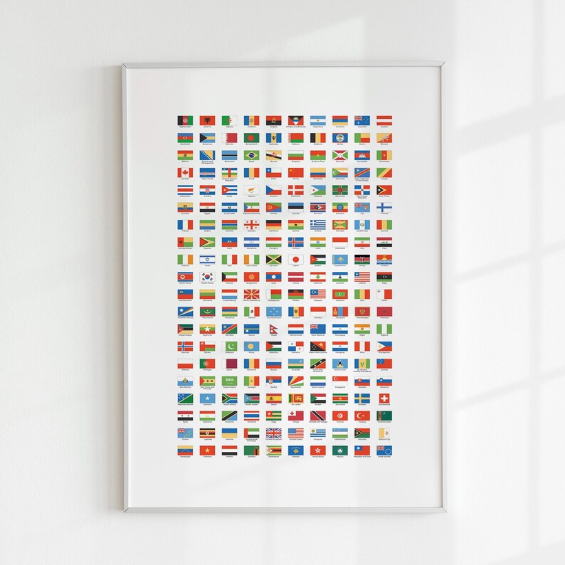 World Map With Flags Printable Set | Educational Wall Art for Kids ...