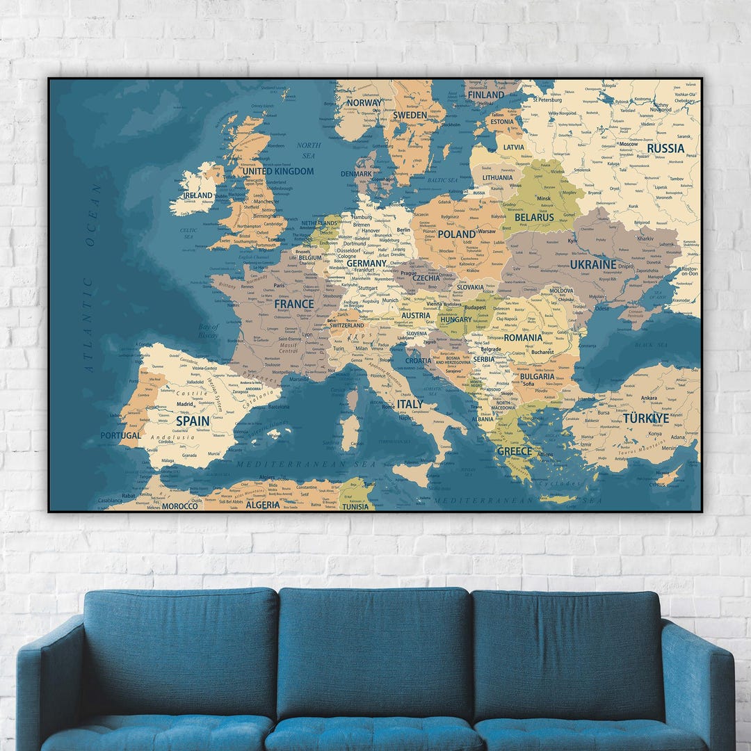 Highly Detailed Map of Europe - Instant Download Large Europe Map ...