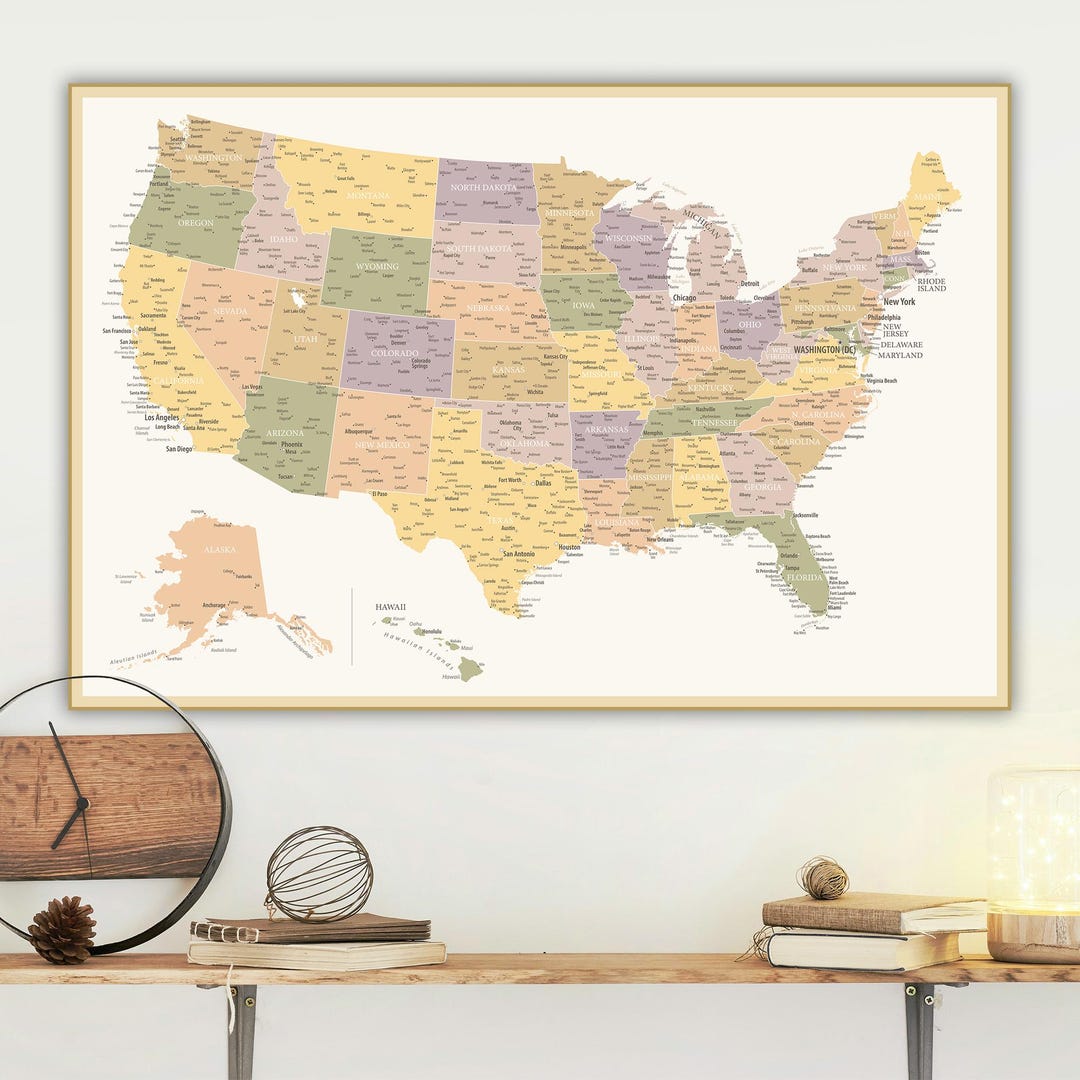 Vintage Map of US Printable - Pastels Neutral Wall Art Poster - Digital ...