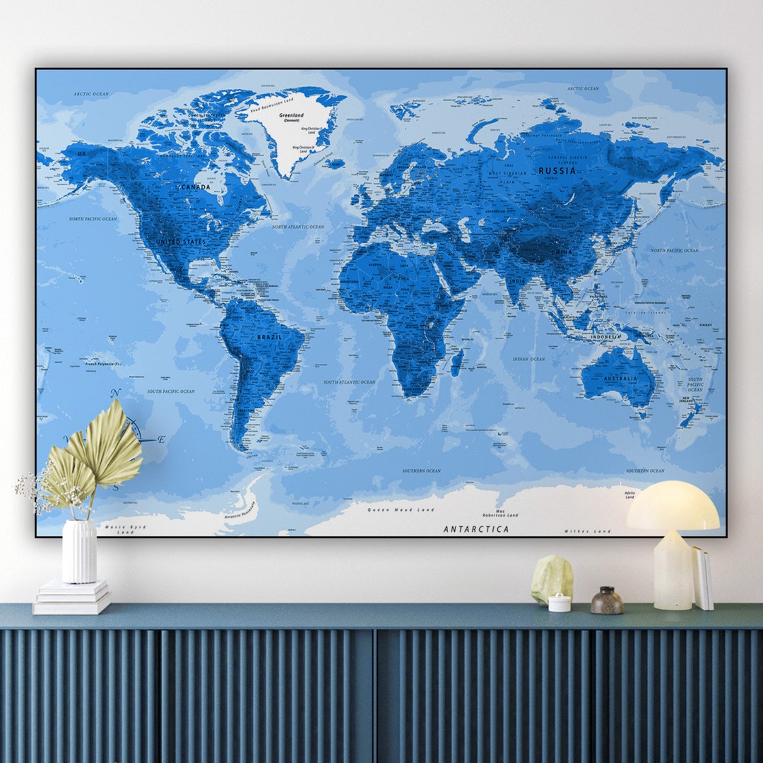 Printable Download Blue World Map. Large World Map for Posters ...