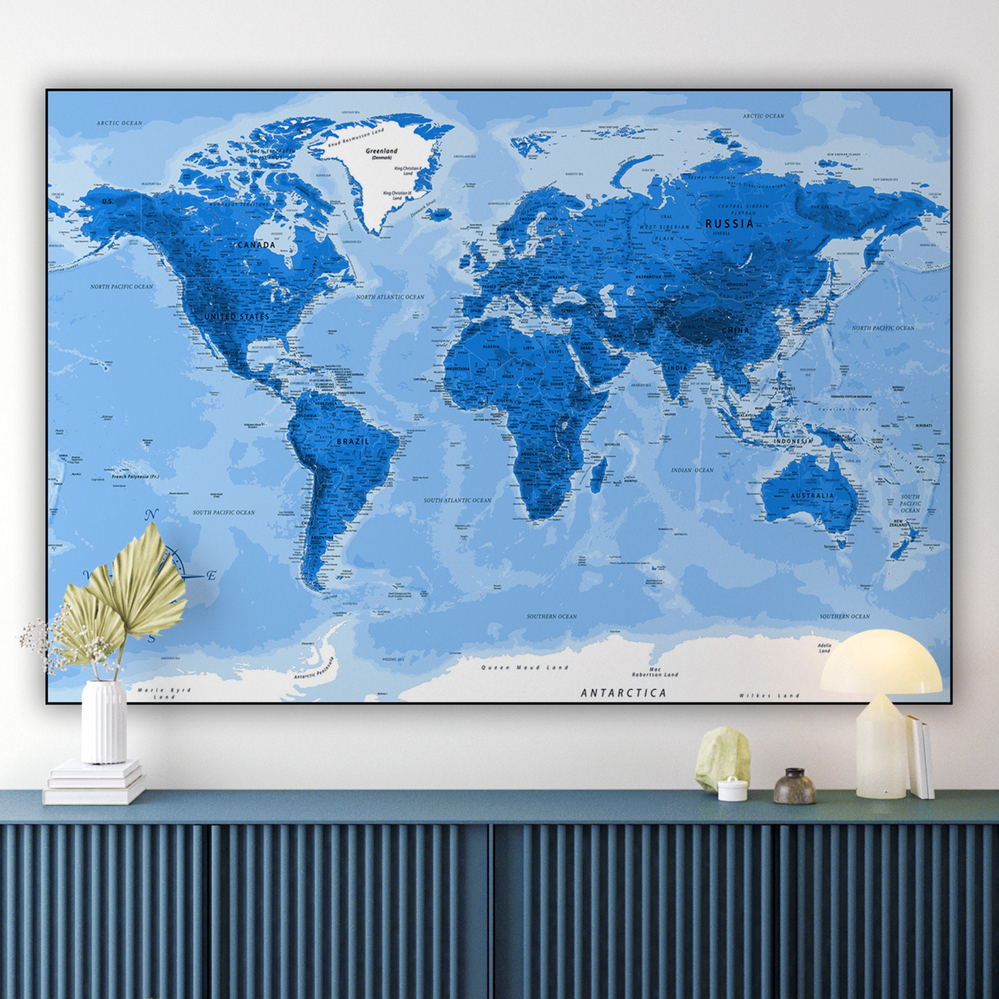 Printable Download Blue World Map. Large World Map for Posters ...