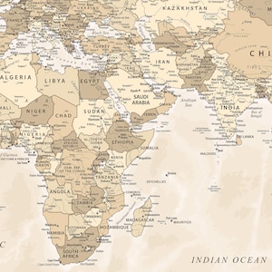 Map of the World With Countries - Printable Beige Map | Digital Neutral ...