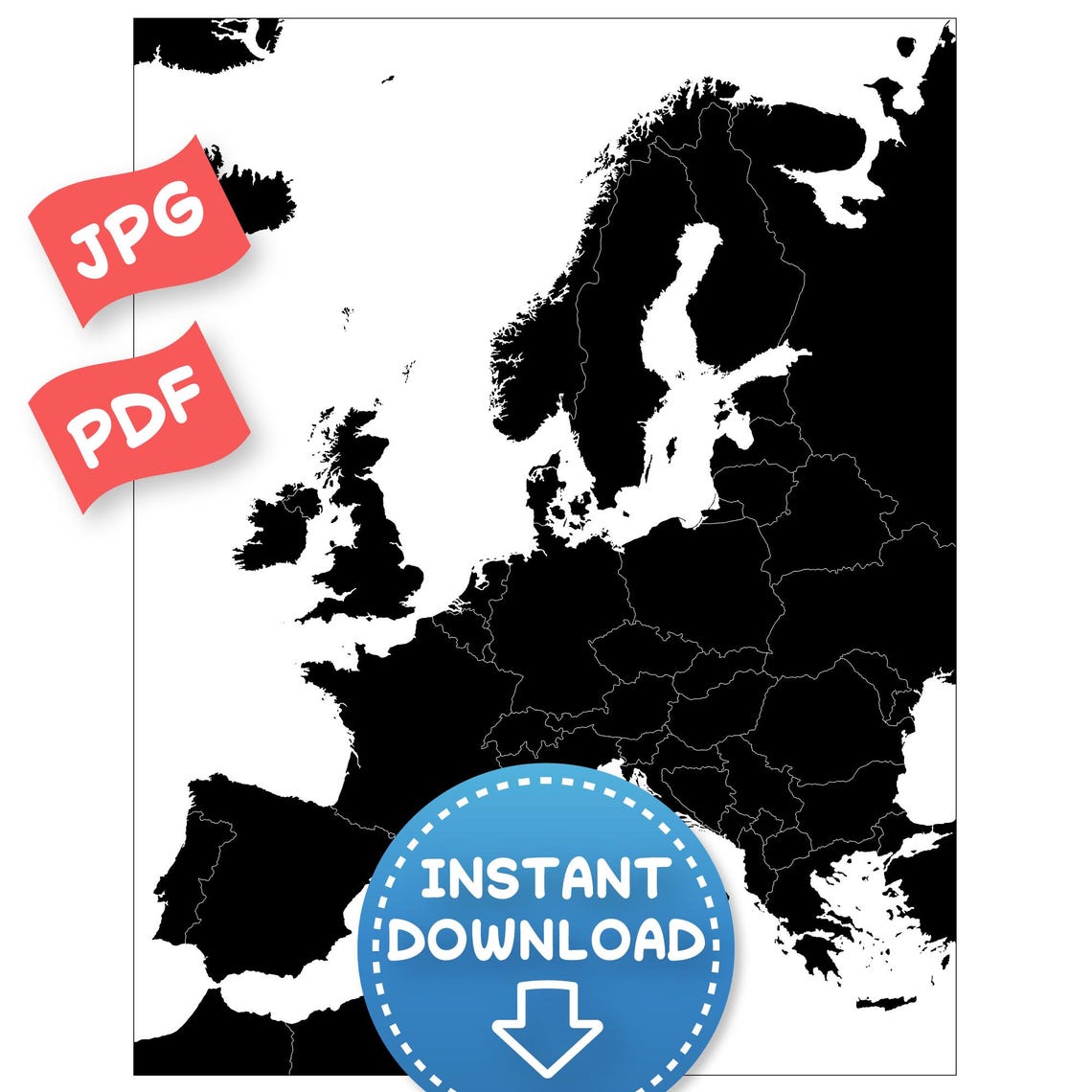 Carte de l'Europe imprimable en noir et blanc, contours de la carte de ...