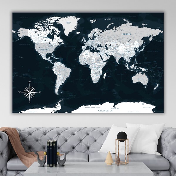 Gray World Map - Etsy