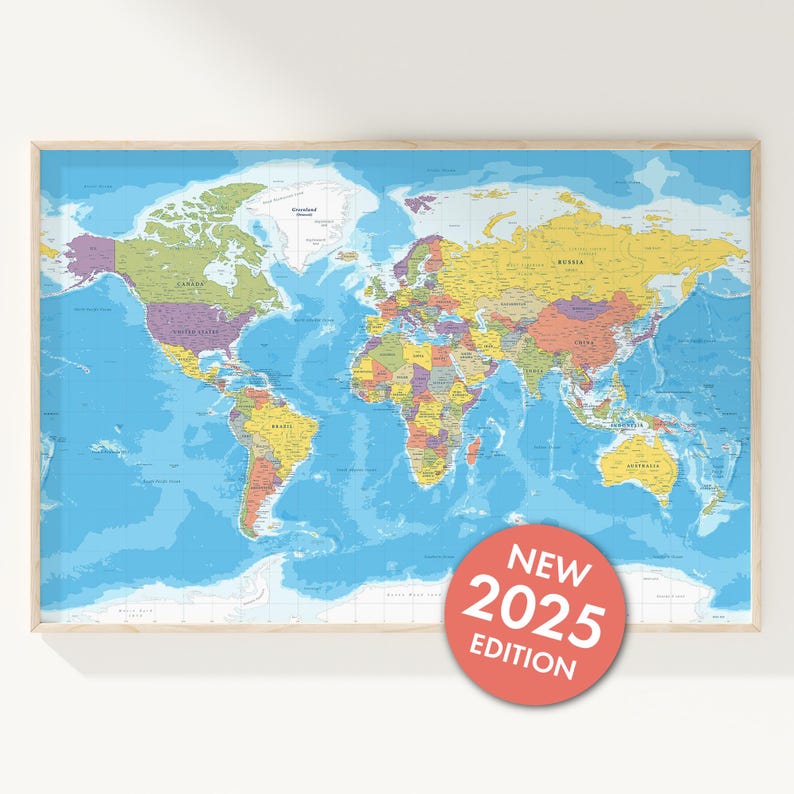 Detailed World Map Printable - Travel, Home & Study Wall Art Decor ...