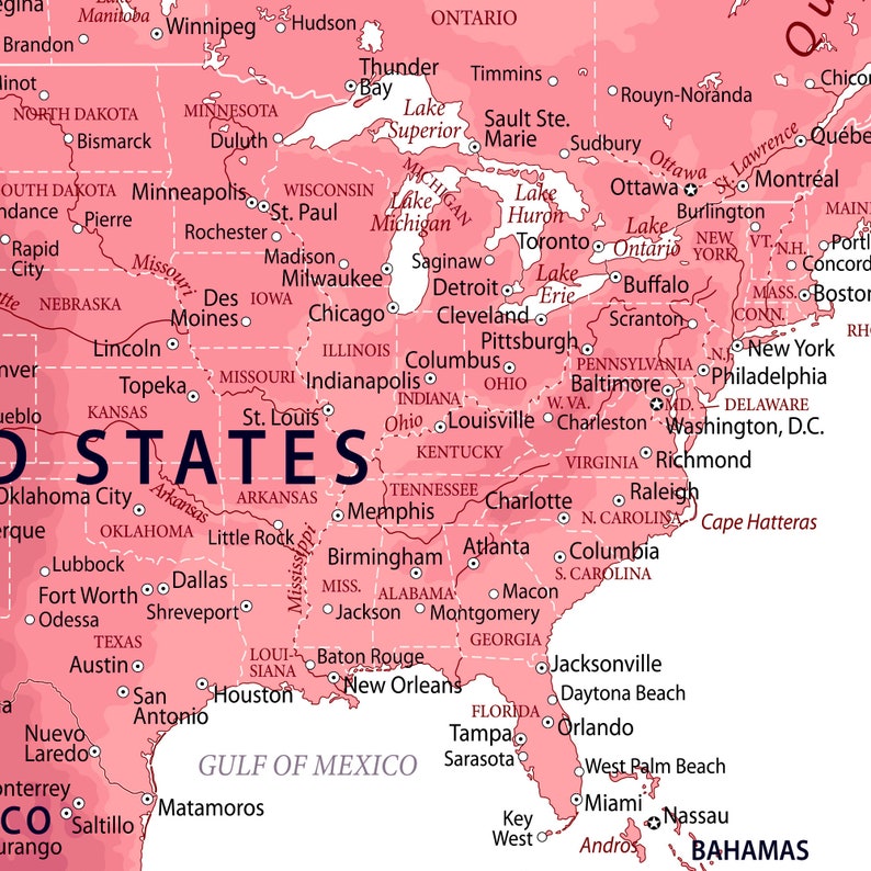 Póster imprimible de mapa del mundo rosa - Arte de pared para la ...