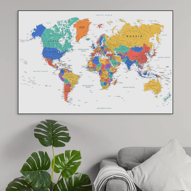 Political World Map Poster – Educational Classroom, Homeschool (digital ...