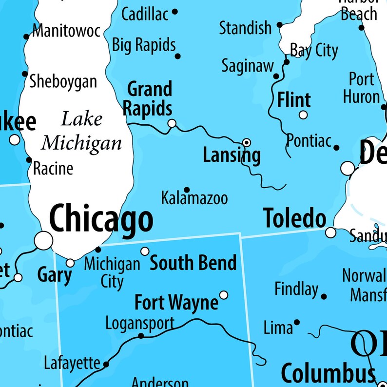 Blue USA Map - Detailed United States Map Digital Poster | Educational ...