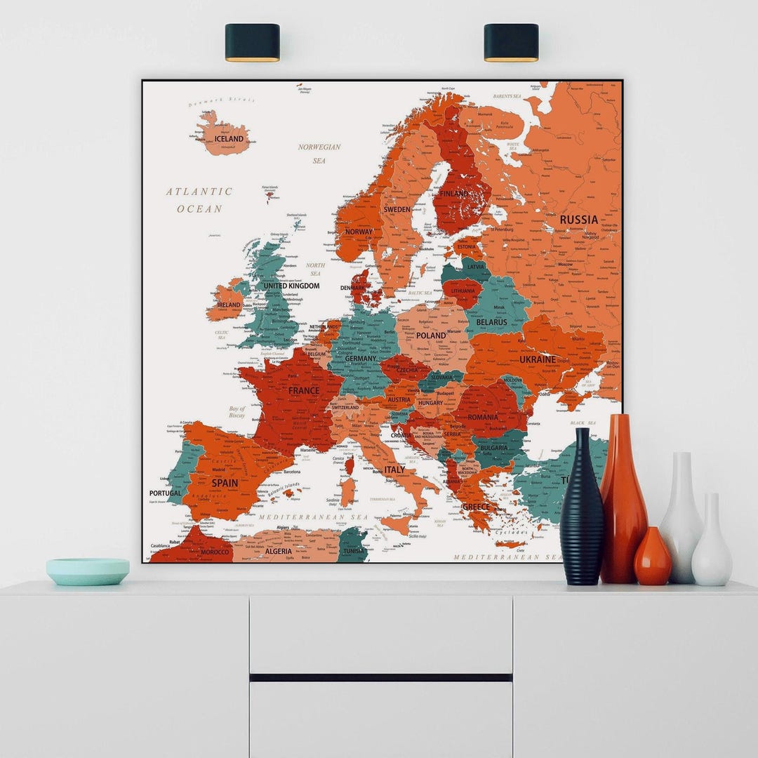 Digital Detailed Europe Map Printable Download | Terracotta, Orange ...