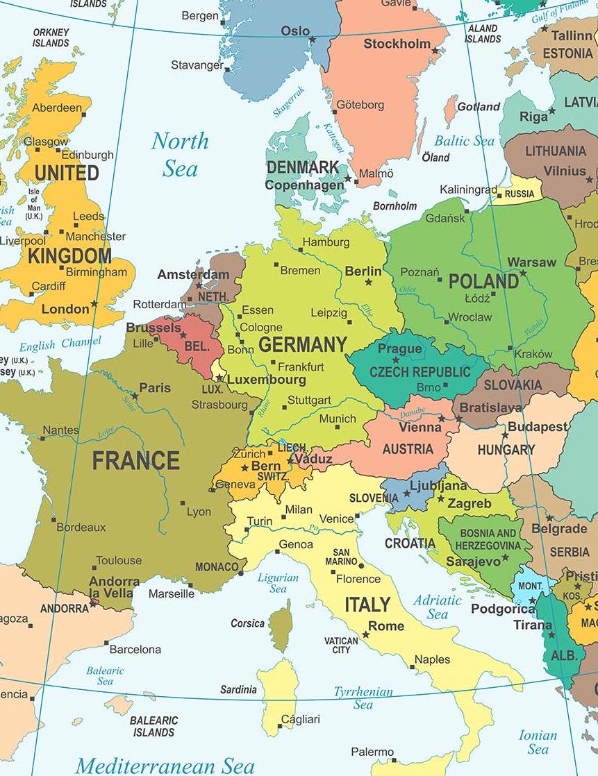 Mapa Europy do druku – grafika ścienna do klasy z geografii politycznej ...