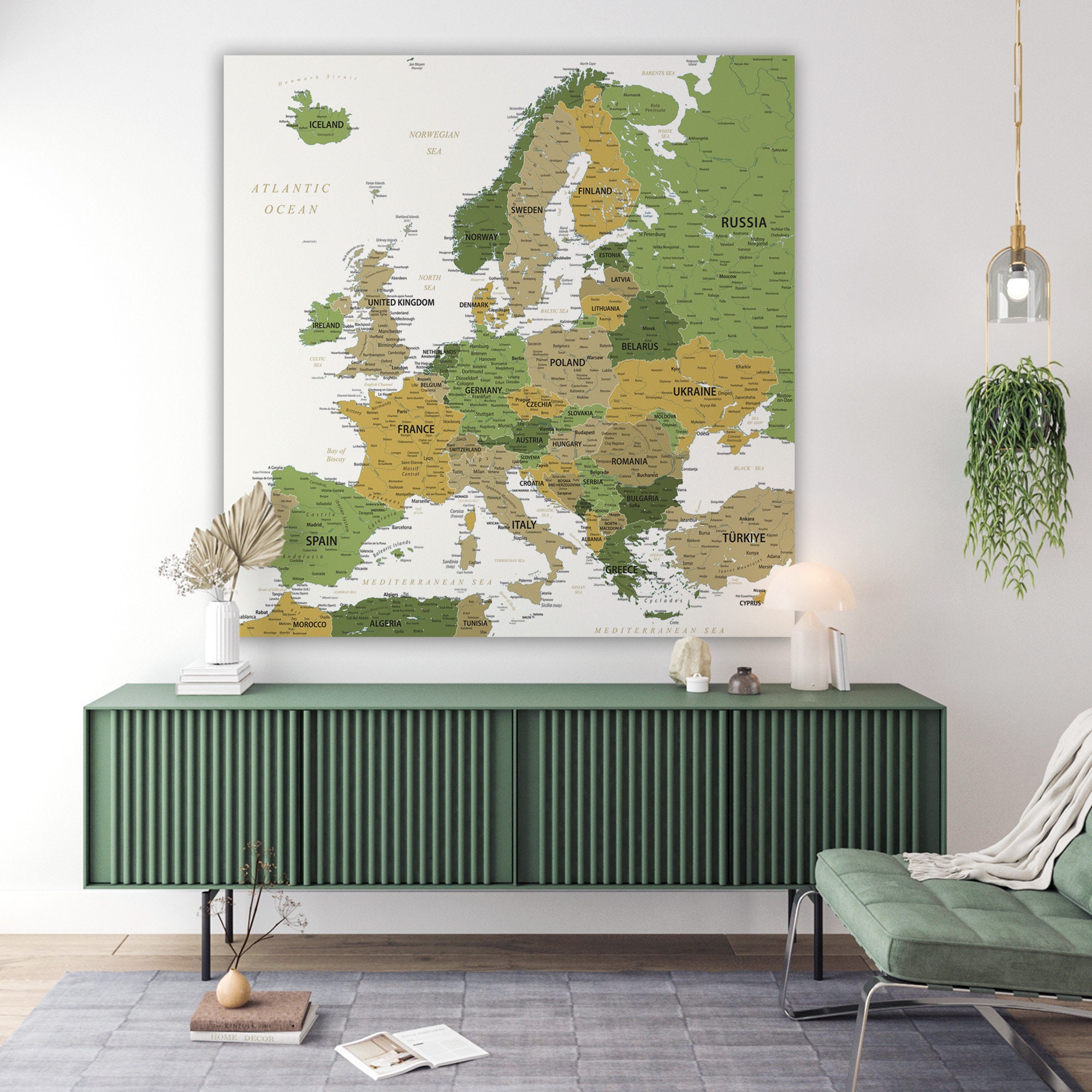 Europe Map Detailed Map of Europe Digital Download Green, Yellow ...
