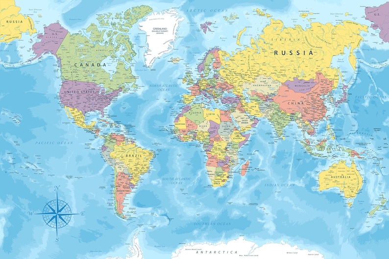 Extra Large Detailed World Map Printable Poster Classroom Wall Decor ...
