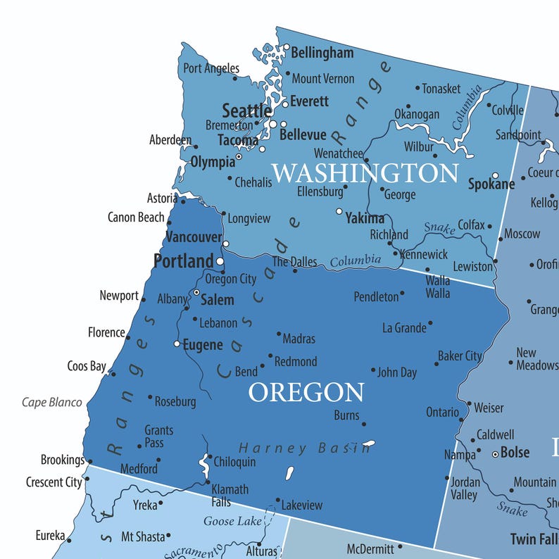 Blue USA Map Printable – United States Map Large Poster (digital ...