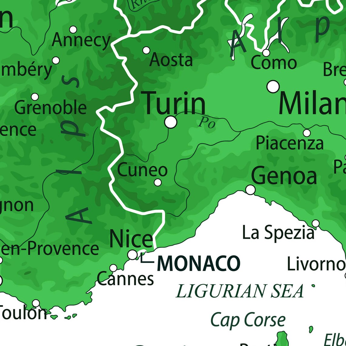 Europe Printable Map. Detailed Map of Europe. Styled High Resolution ...