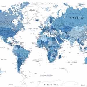 Digital Blue World Map With Countries - Printable Large World Map ...