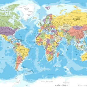Highly Detailed Political Map of the World - Printable Large World Map Poster Full Color With ...