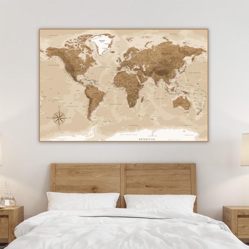 Large World Map Digital Download | Vintage High-res Printable Map for ...