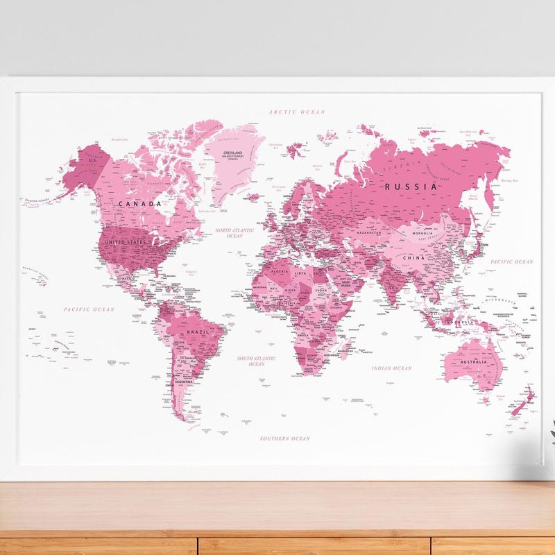 Girly World Map Wall Art - Etsy