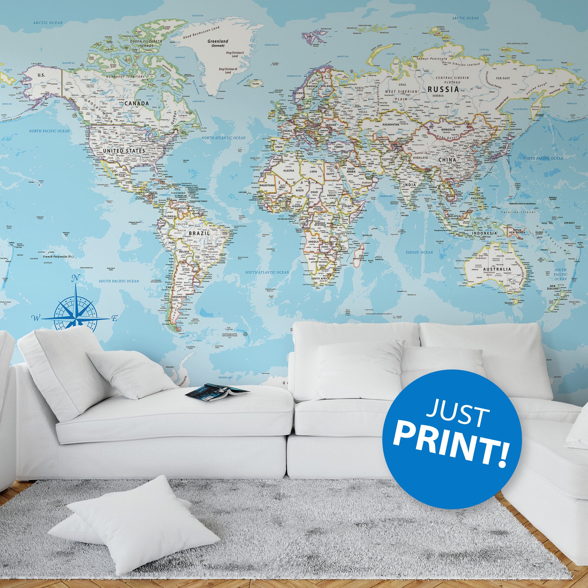 Detailed Educational World Map Print Ideal for Posters, Wall Art Decor ...