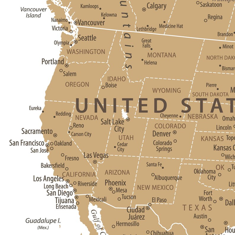 Map of the World With Countries - Printable Beige Brown World Map ...