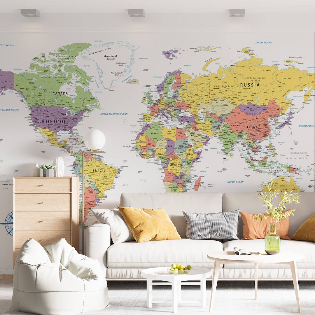 Digital World Map Poster Printable Colorful Wall Art for Home Decor ...
