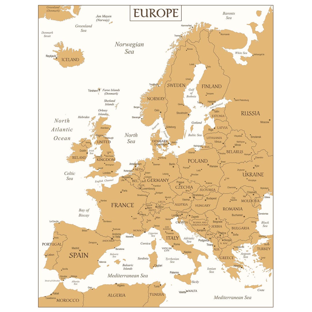 Buy Printable Europe Map, XL Political Map of Europe Instant Download ...