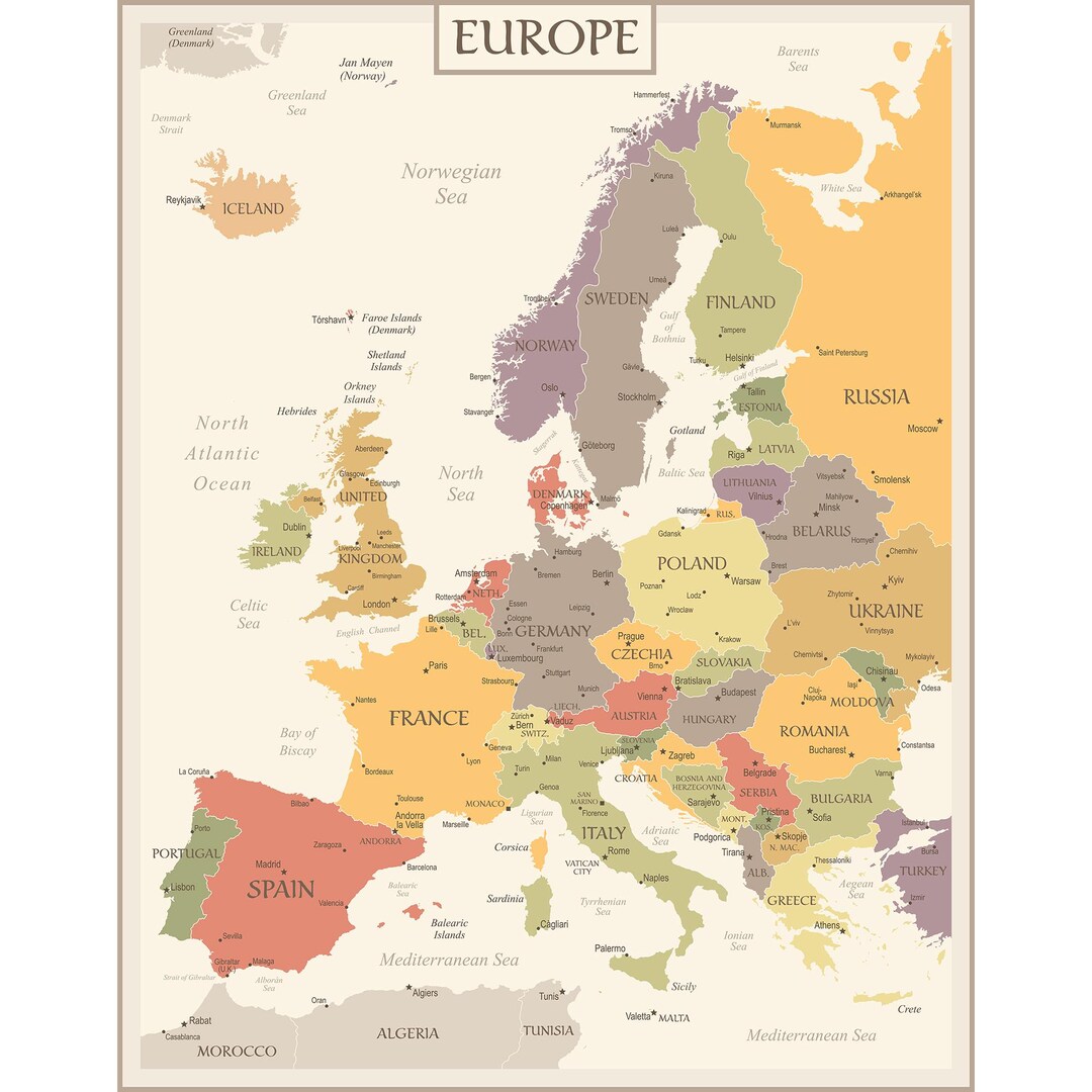 Vintage Europe Map Digital Download - Map of Europe | Printable Europe ...